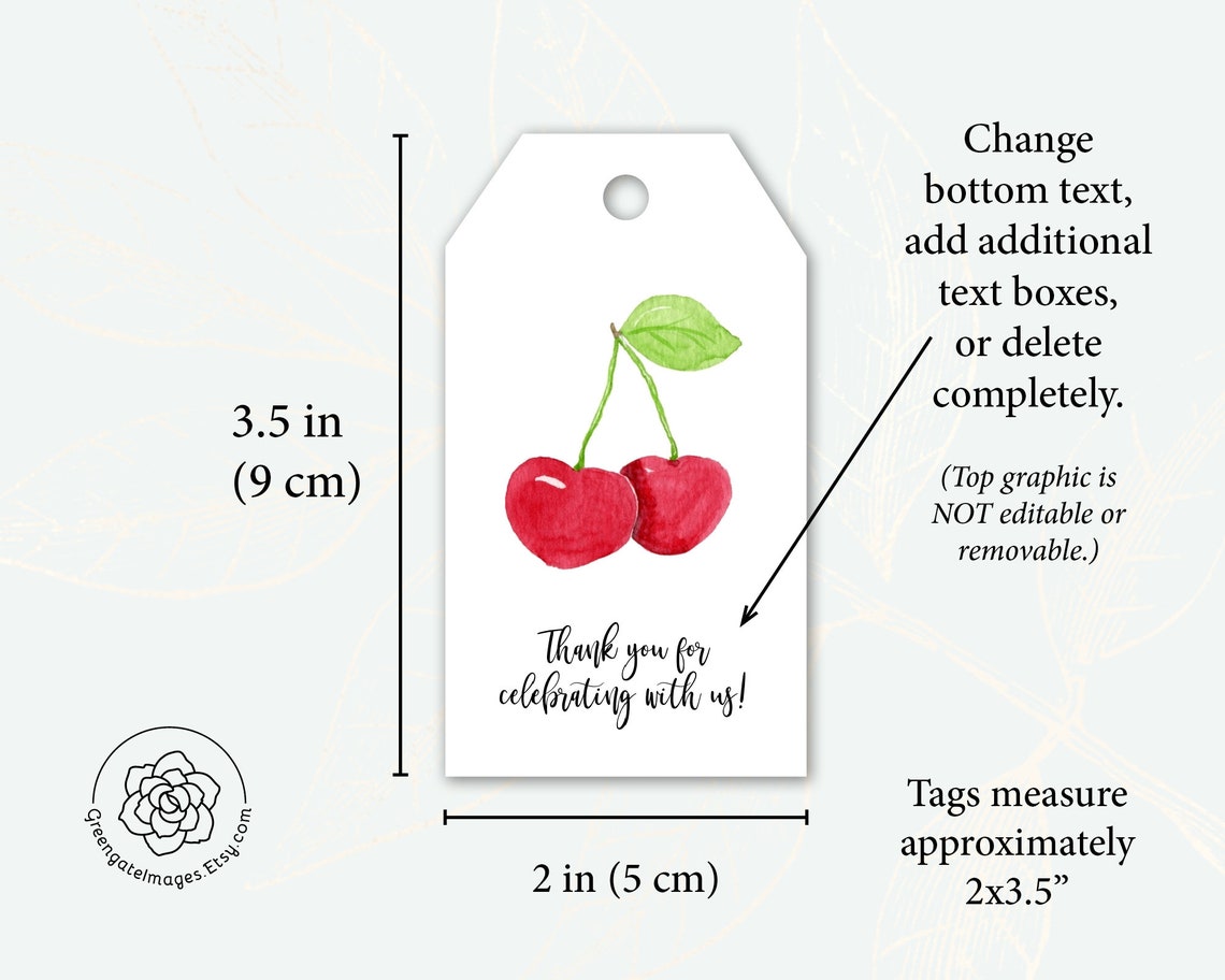 Cherry Gift Tags Printable Gift Tag Editable Corjl Favor - Etsy