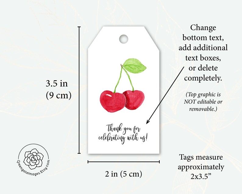Cherry Gift Tags Printable Gift Tag Editable Corjl Favor - Etsy