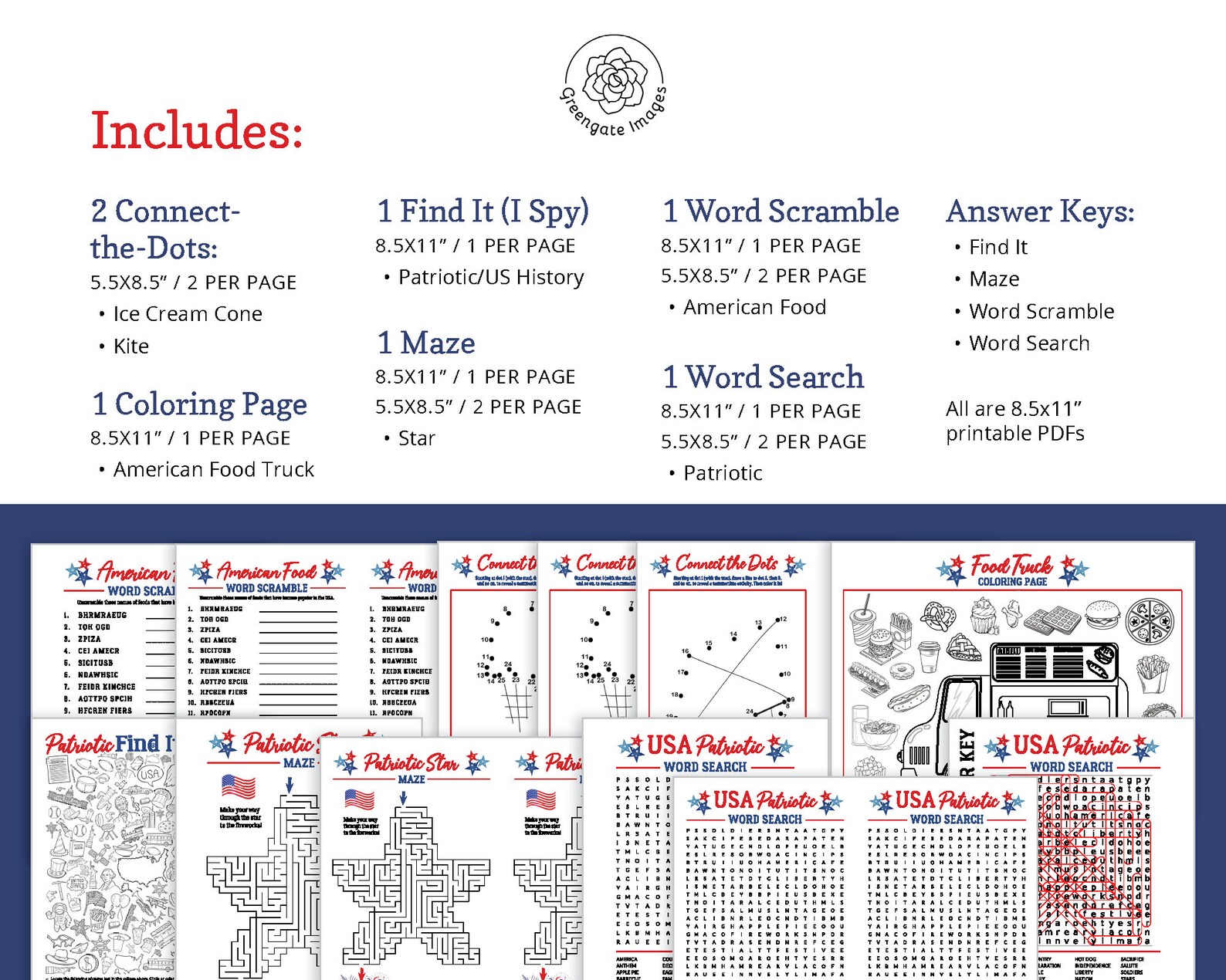 US Patriotic Activity Bundle - PRINTABLE Word Games & Puzzles for ...