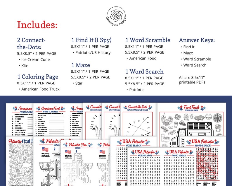 US Patriotic Activity Bundle PRINTABLE Word Games & Puzzles - Etsy