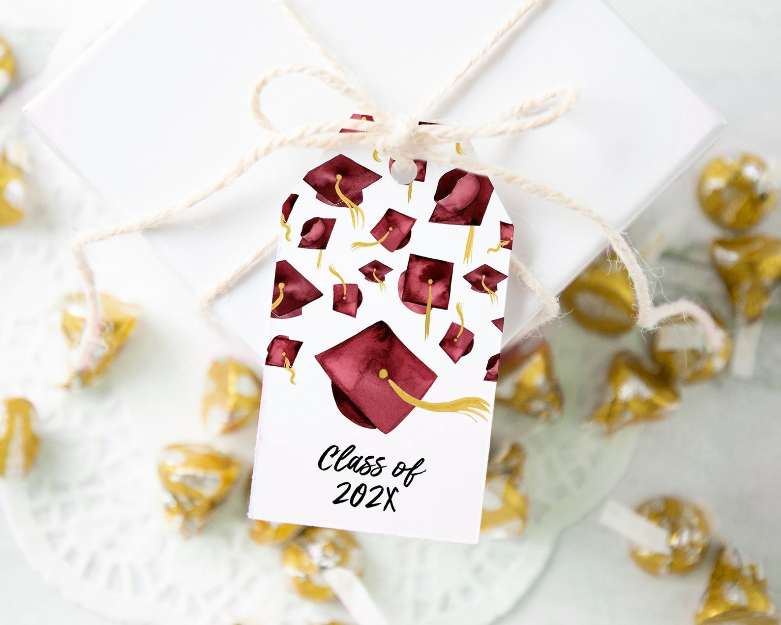 Burgundy Graduation Cap Gift Tags PRINTABLE Editable Corjl | Etsy