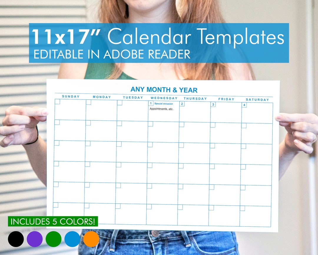 11x17 Editable Calendar Templates Landscape Calendars, Set of Different ...