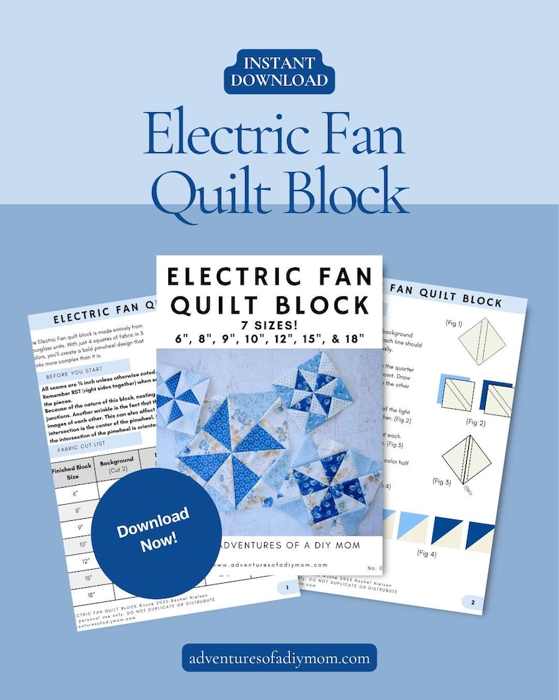 Electric Fan Quilt Block Pattern | PDF Download | 7 Block Sizes - Etsy