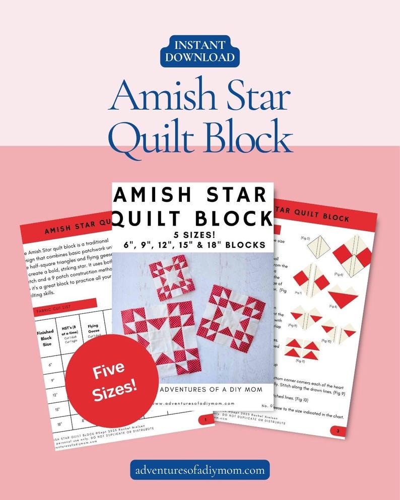 Amish Star Quilt Block | 5 Sizes | Traditionally Pieced | PDF Download ...