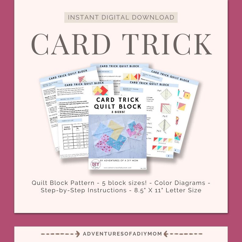 Card Trick Quilt Block Pattern – PDF Download | 5 Sizes! - Etsy