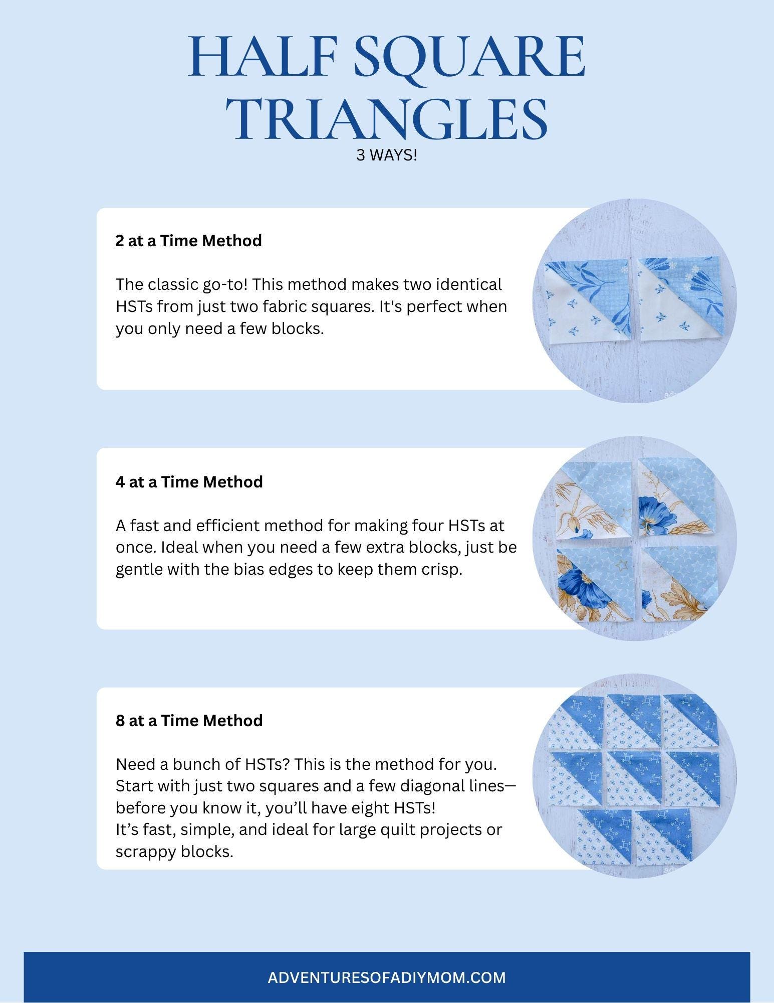 Half Square Triangle Quilt Block Cheat Sheet | 3 Methods | Cutting ...
