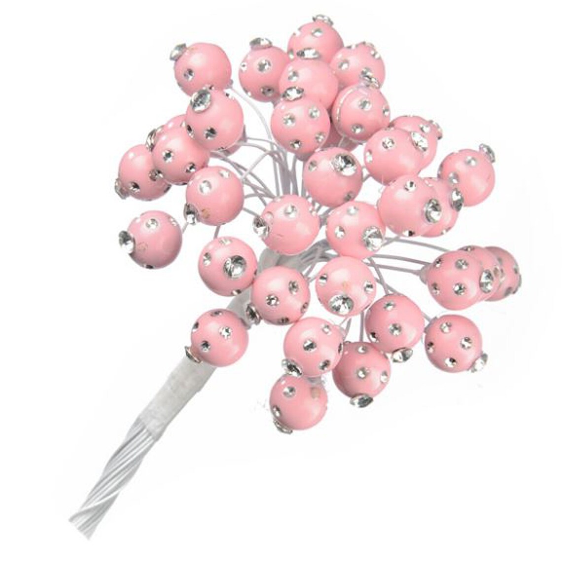 36 PEARL BEAD Stems Decorated With Clear Diamantes Ideal for Cake ...