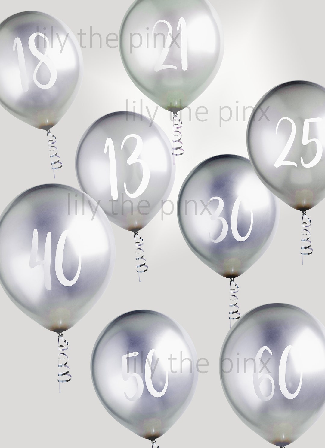 Silver Birthday Number Balloons, Metallic Finish, Pack of 10 - Etsy