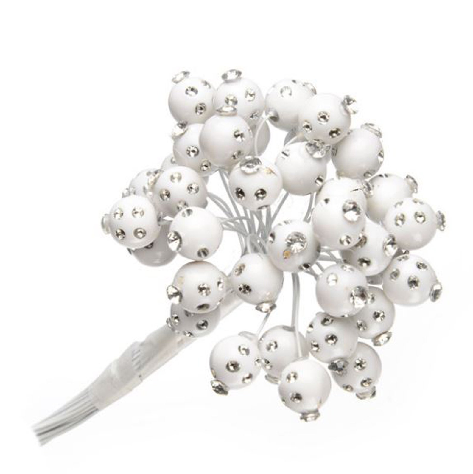 36 PEARL BEAD Stems Decorated With Clear Diamantes Ideal for Cake ...