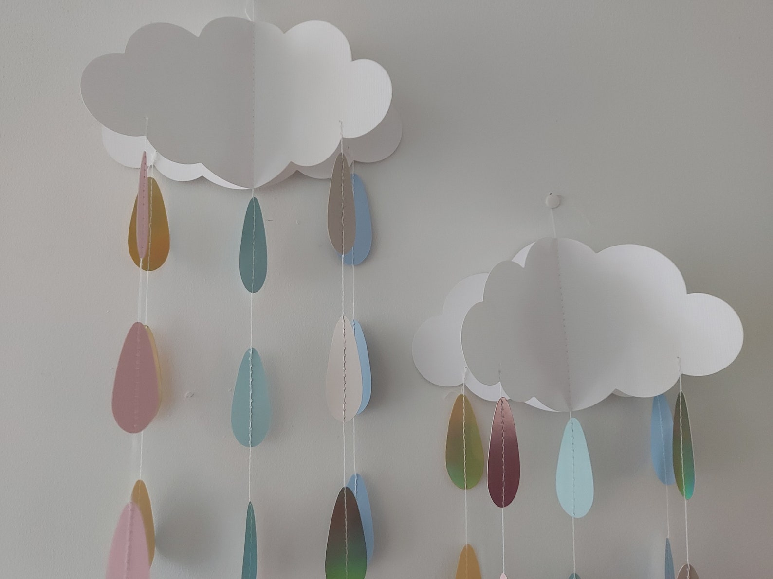 2 Large mobiles clouds with falling multi colourded rain drops | Etsy