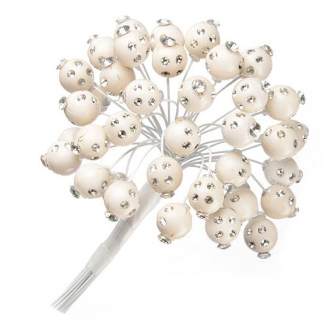36 PEARL BEAD Stems Decorated With Clear Diamantes Ideal for Cake ...