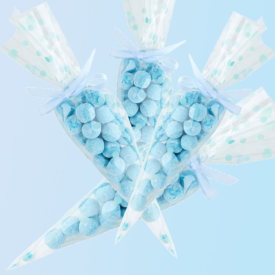 Spotty PASTEL BLUE SWEET cones with matching ribbon. 10 pack | Etsy