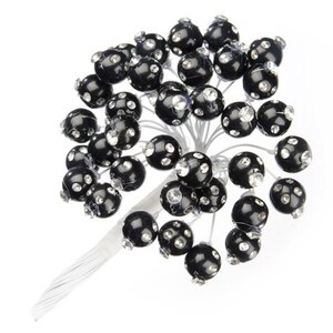 36 PEARL BEAD Stems Decorated With Clear Diamantes Ideal for Cake ...