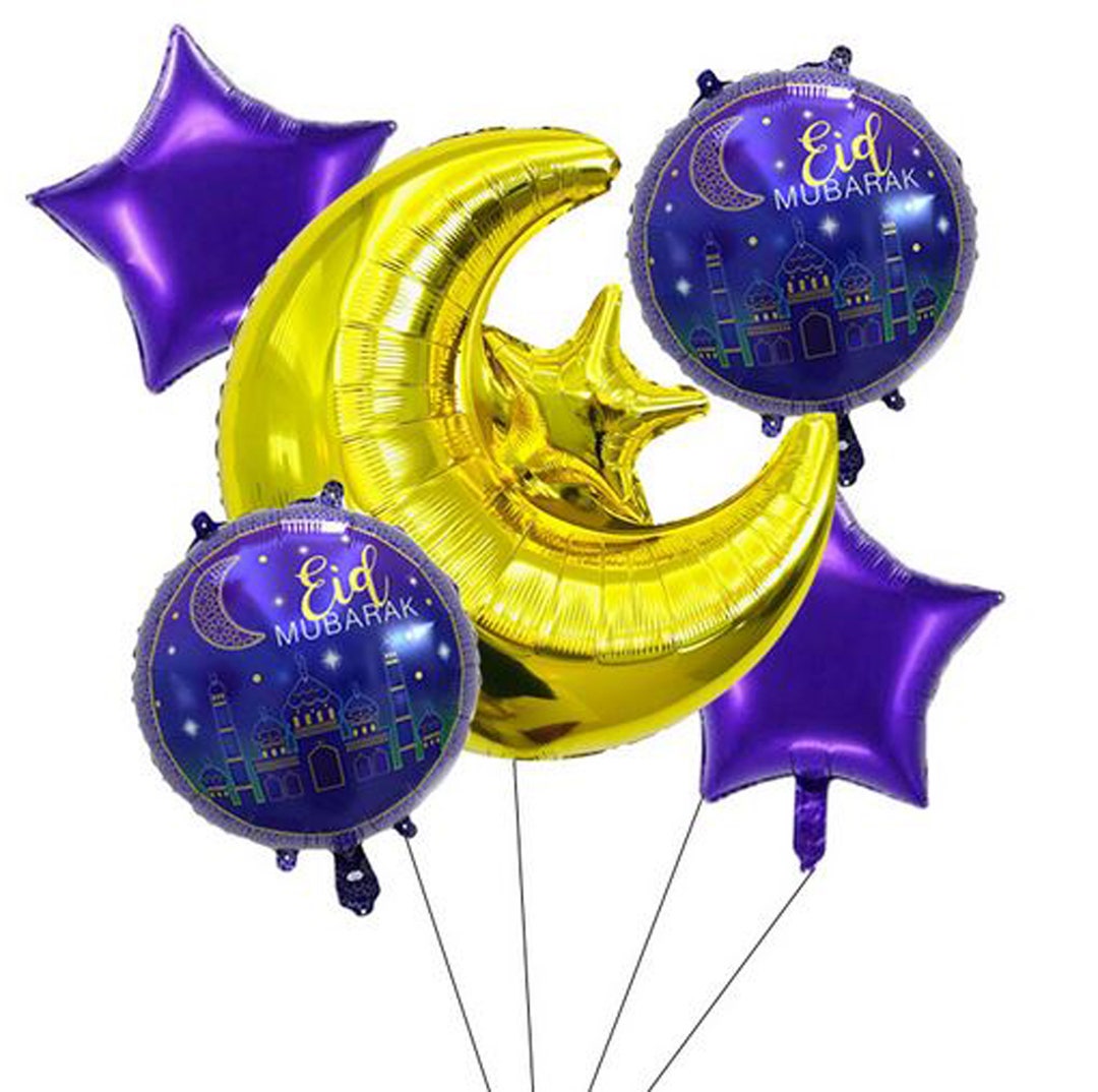 EID MUBARAK LARGE Purple and Gold Ramadam Muslim Balloon Bouquet ...