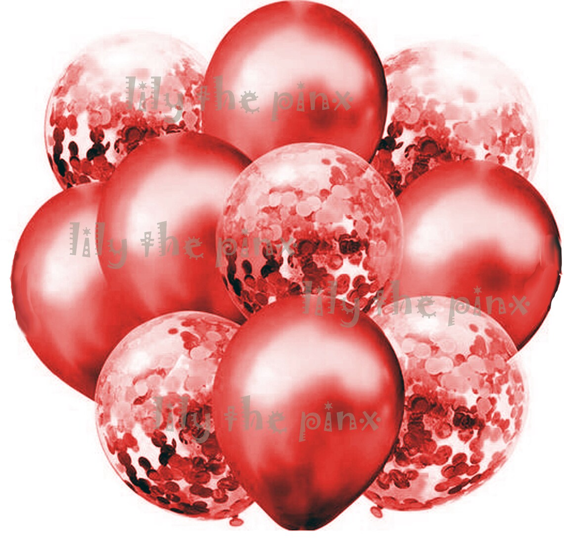 10 Pack of Red Balloons 5 Metallic Red and 5 Red Confetti Filled ...