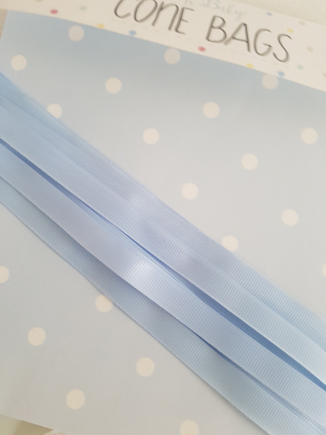 Spotty PASTEL BLUE SWEET cones with matching ribbon. 10 pack | Etsy