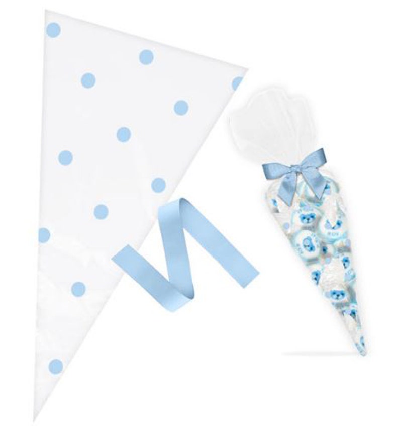 Spotty PASTEL BLUE SWEET cones with matching ribbon. 10 pack | Etsy