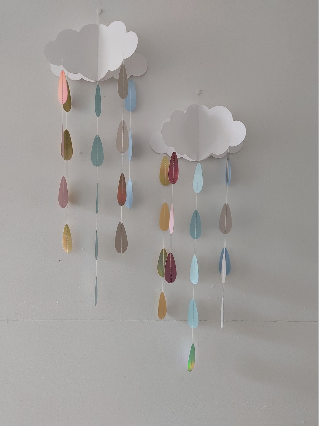 2 Large Mobiles Clouds With Falling Multi Colourded Rain Drops Pretty ...