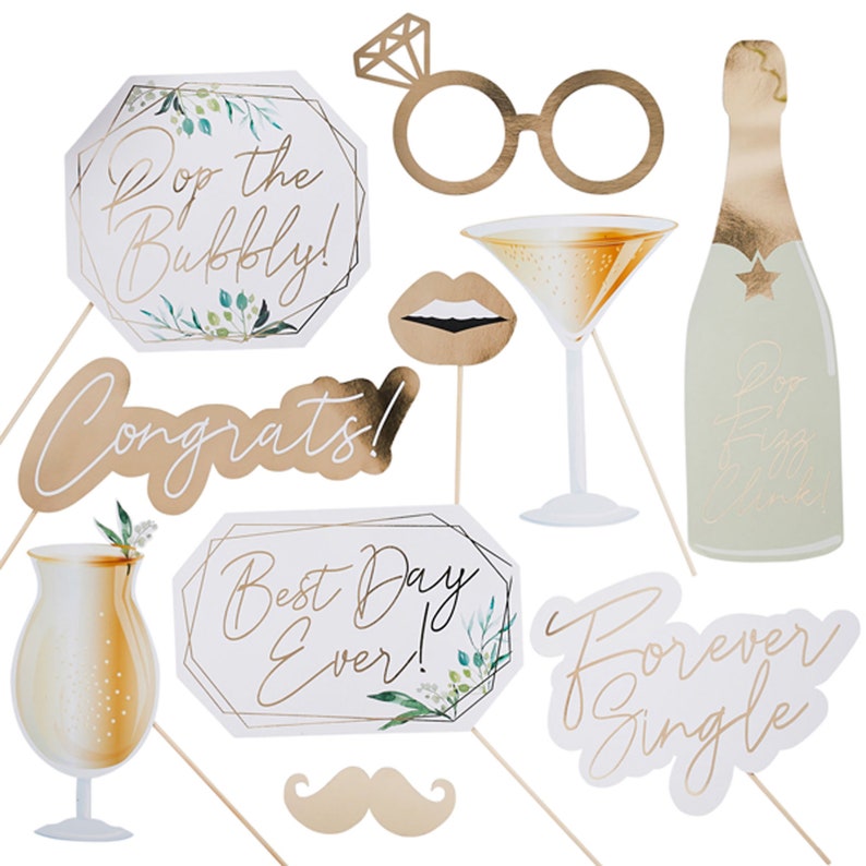 Gold & White Wedding Photo Booth Props (set of 10) - Etsy