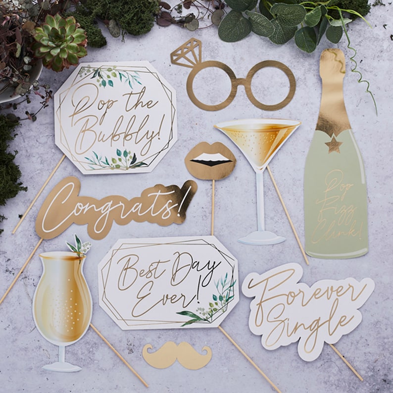 Gold & White Wedding Photo Booth Props (set of 10) - Etsy