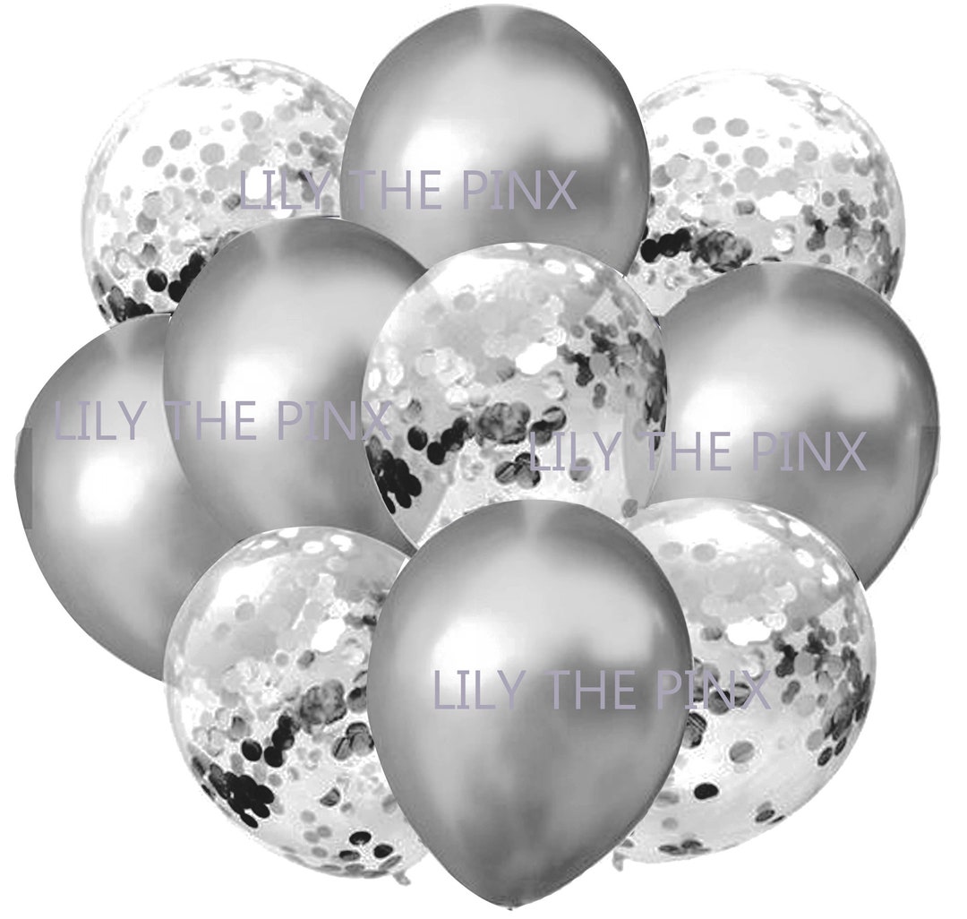 FREE Postage! SILVER PARTY Balloons. 5 Metallic Silver and 5 Silver ...