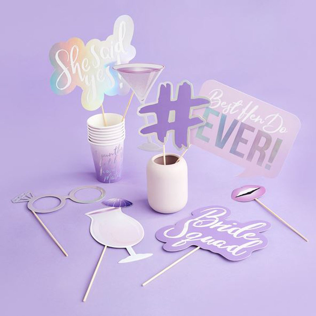 Hen Party PURPLE & IRIDESCENT Bride Squad Photo Booth Prop Kit ...