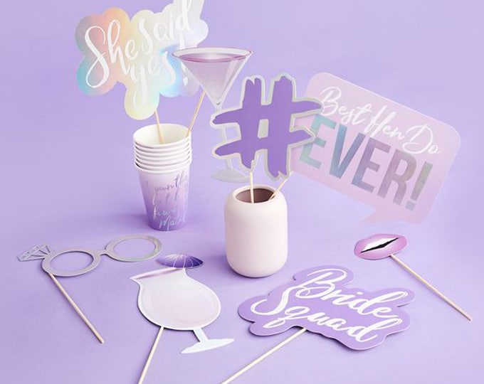Hen Party PURPLE & IRIDESCENT Bride Squad Photo Booth Prop Kit ...