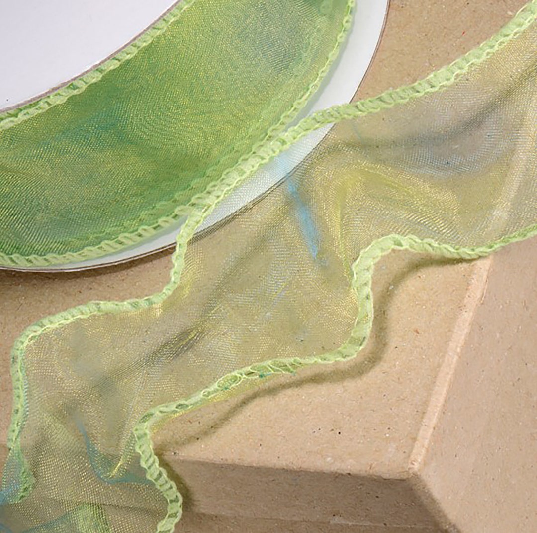Two-tone Green Wired Edge Organza Ribbon - 50mm X 25m - EXTRA WIDE ...