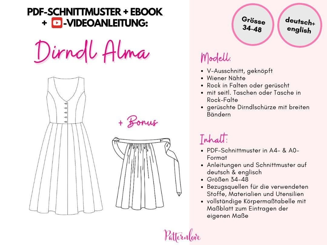 Sewing Pattern Dirndl Alma With Dirndl Apron, Ebook PDF Download ...