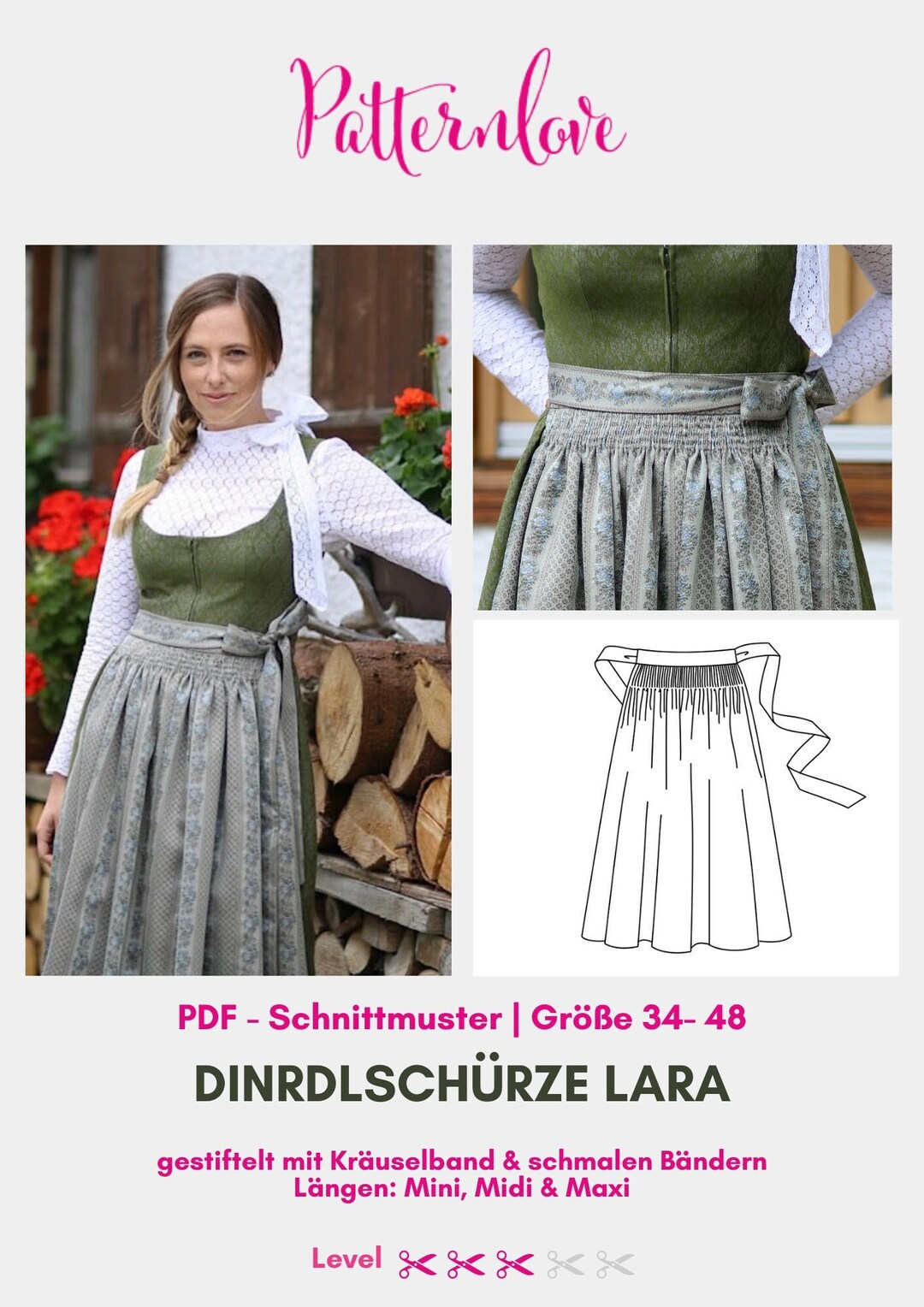 Dirndl Apron Pattern, Sewing Pattern, Austrian Dress, Xl Dirndl, 8 ...