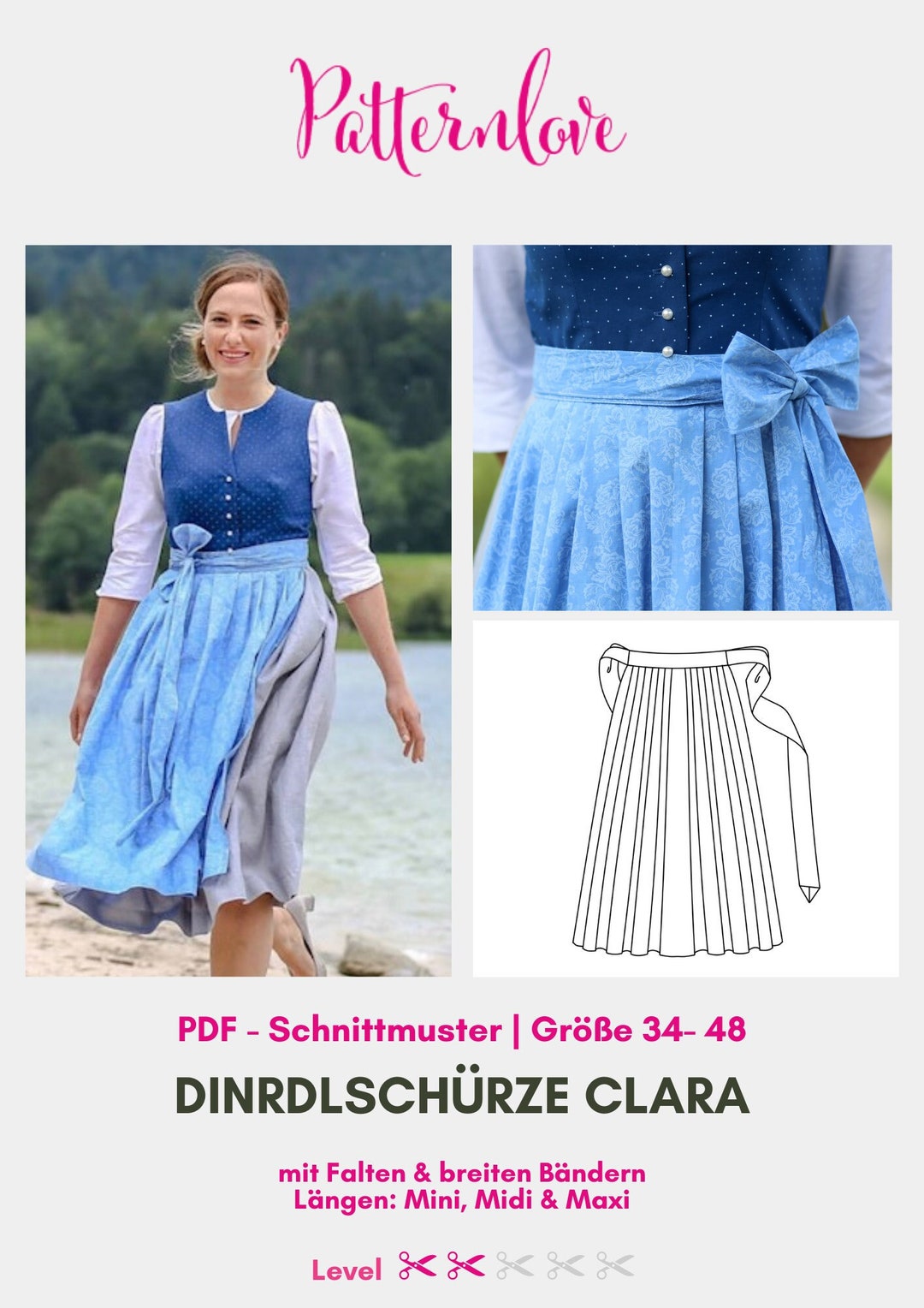 Dirndl Pattern, Dirndl Apron, Sewing Pattern, Austrian Dress, Xl Dirndl ...