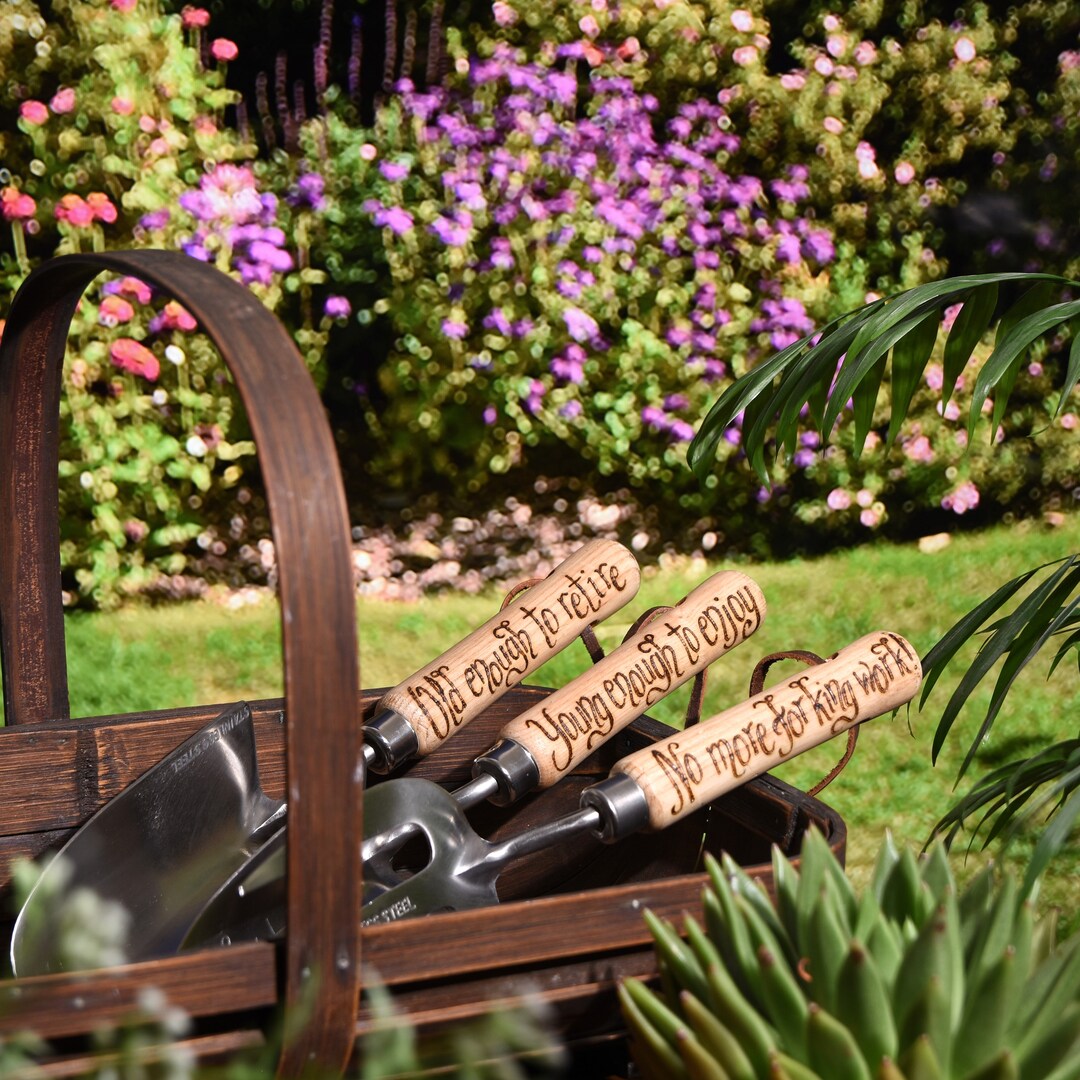 Personalised Retirement Garden Tool Set: Hardwood Handles Stainless ...