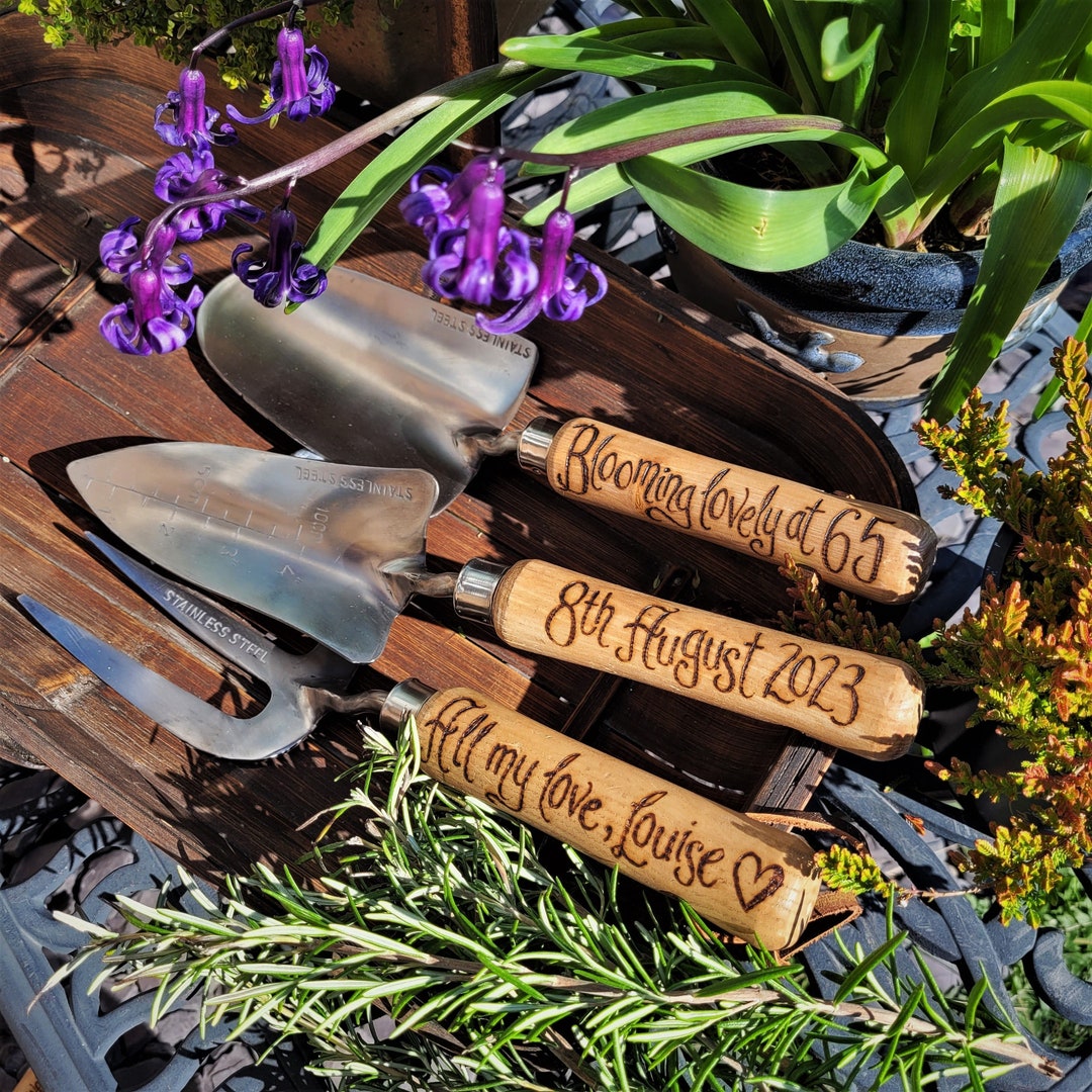 Personalised Garden Tool Set: Hand Engraved Gift Set With Hardwood ...