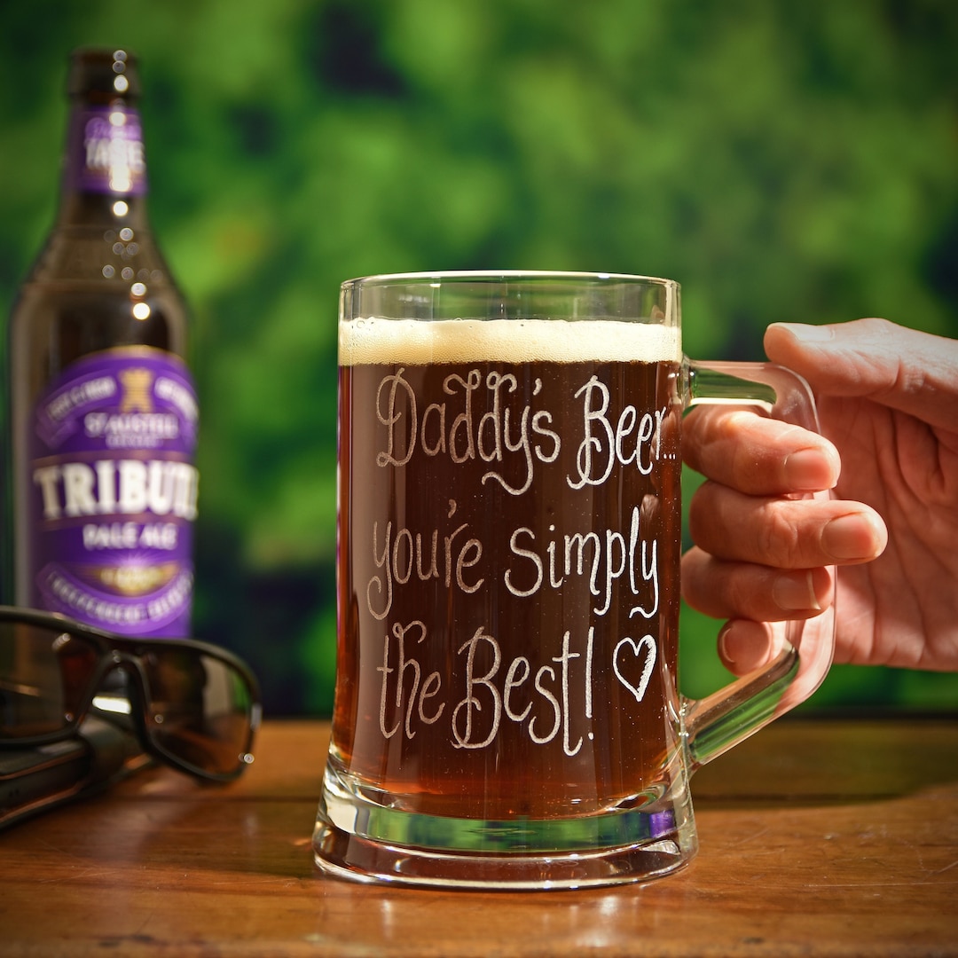 Beer Tankard Personalised Gift, Custom Real Ale Glass for Dad, Daddy ...