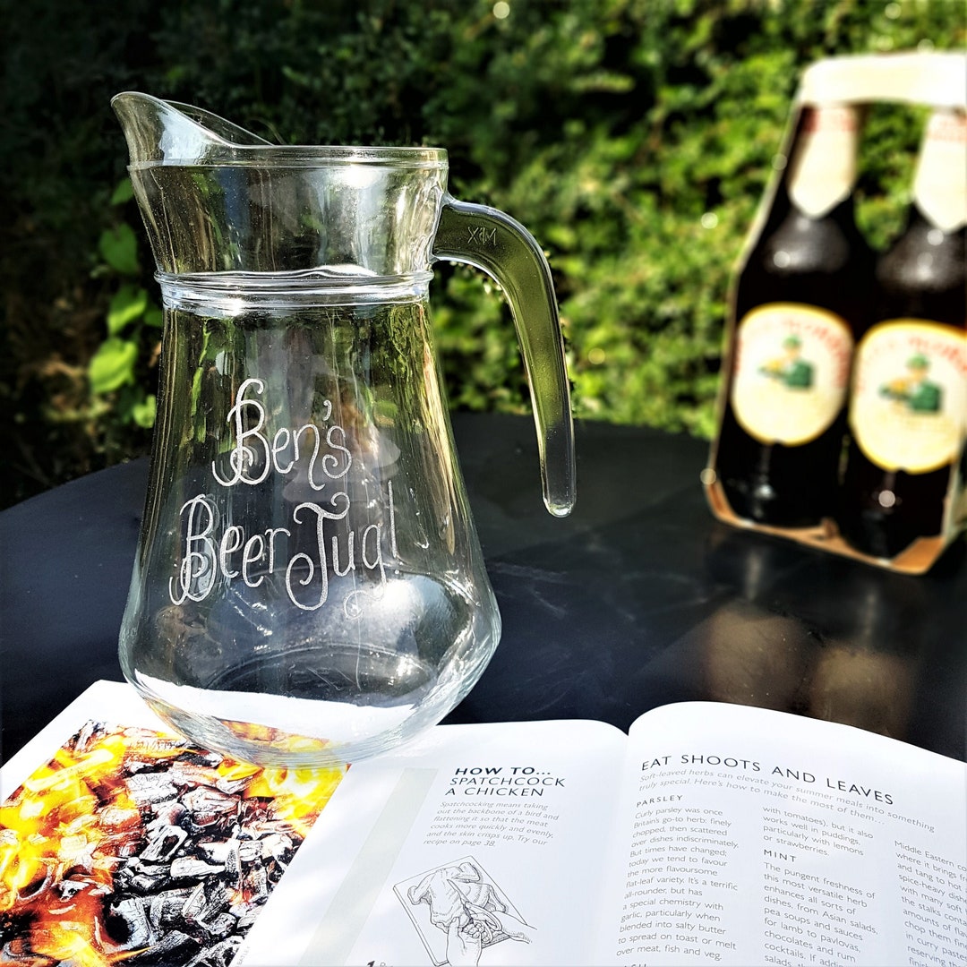 Personalised Beer Jug, Hand Engraved Lager Jug, Football Match Pitcher ...