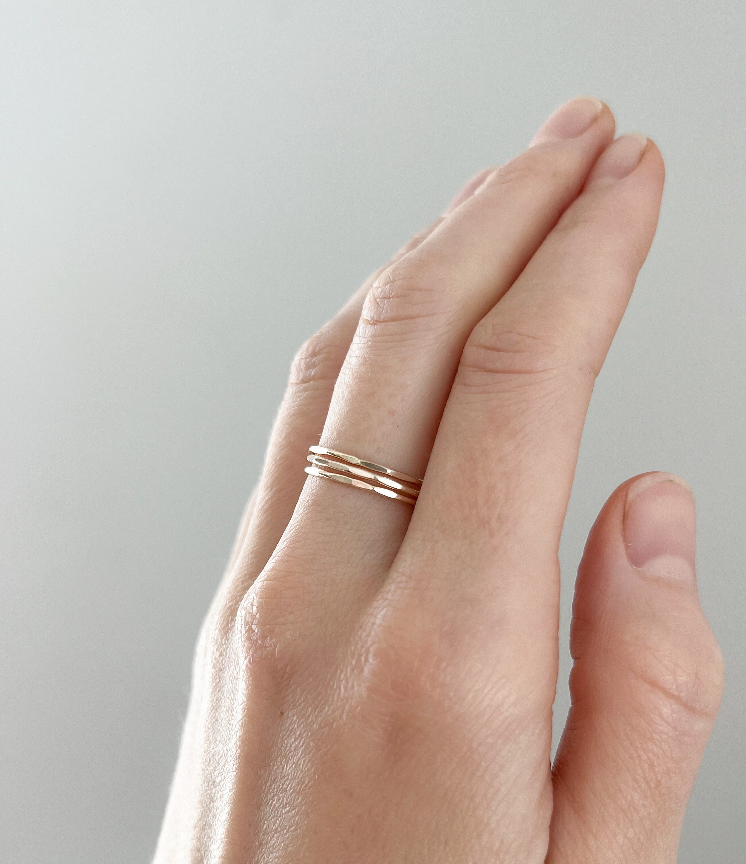 Stacking Rings Thin Hammered Band Skinny Hammered Ring Set of Rings Modern Ring Stack Gold ...