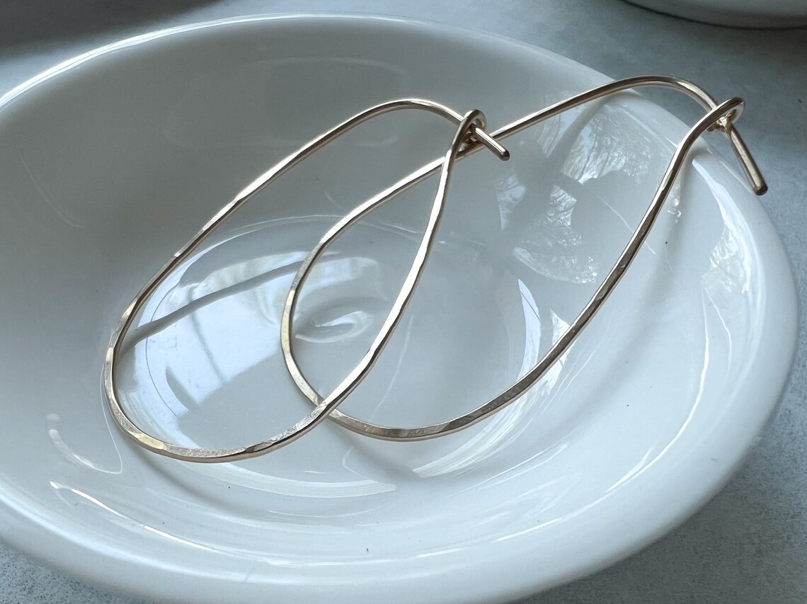 Hammered Oblong Hoops, Silver or Gold - Etsy