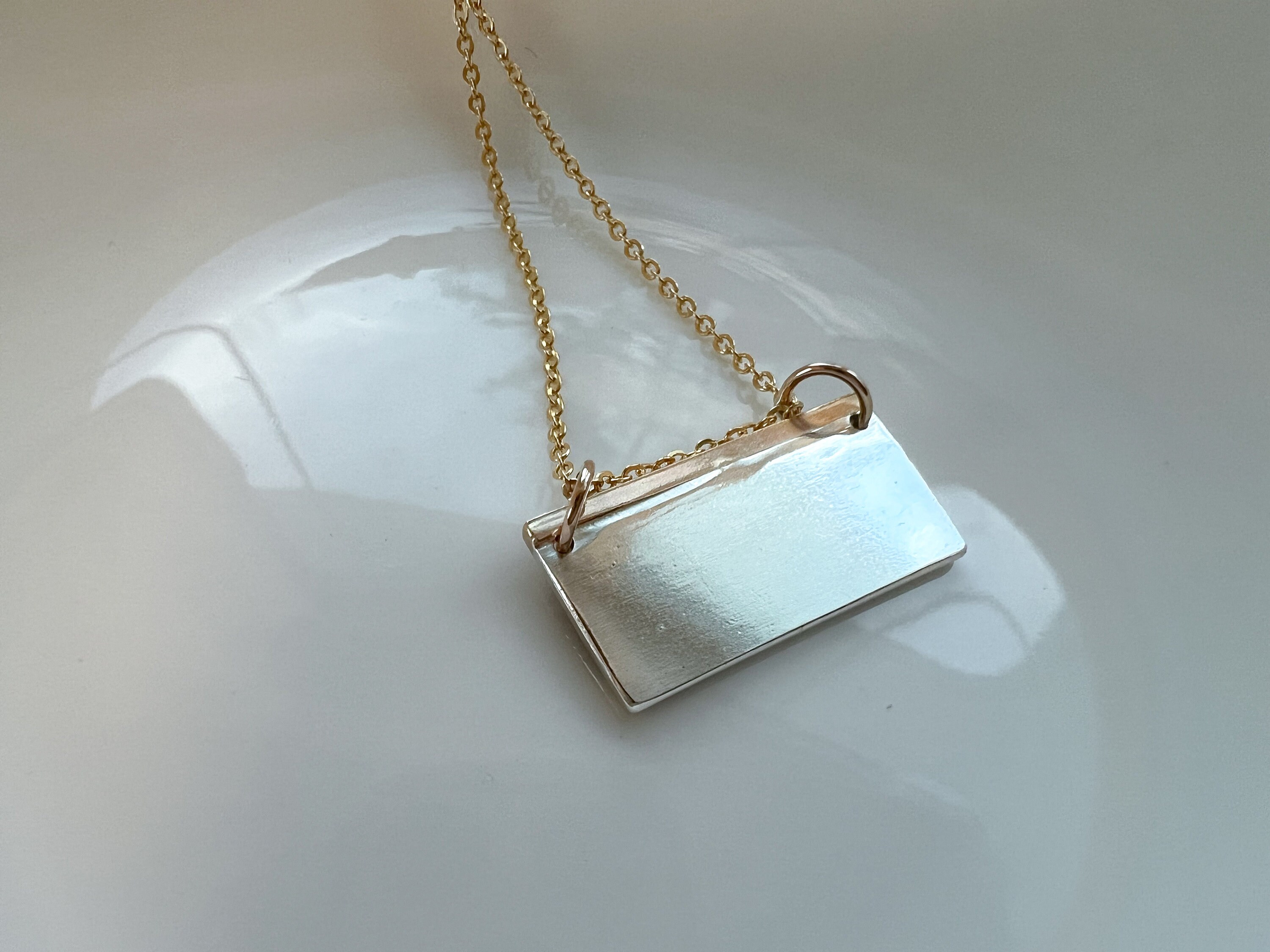 Horizontal Mokume Gane and Gold Rectangle Necklace - Etsy