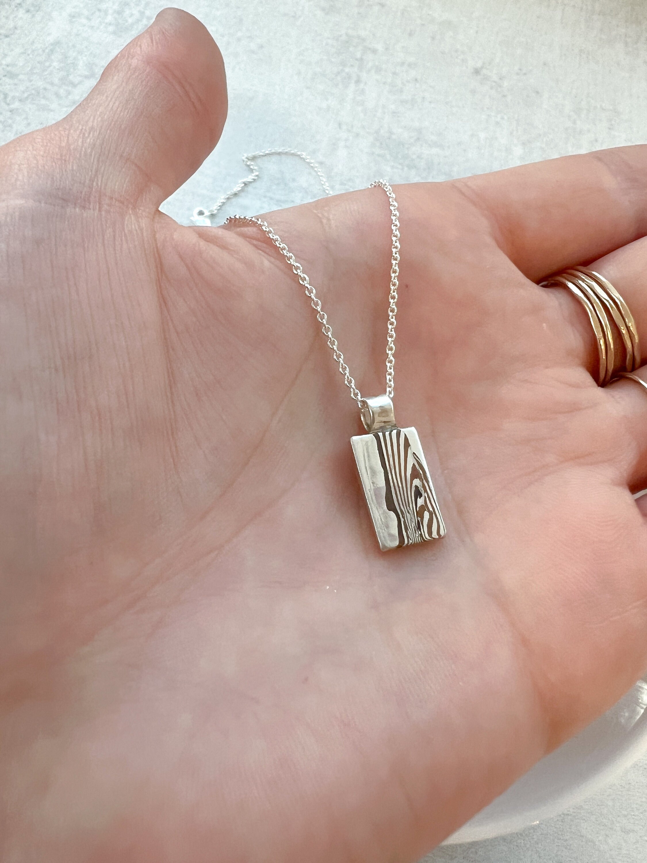 Wide Vertical Mokume Gane Bar Pendant Necklace Mixed Metal Necklace ...