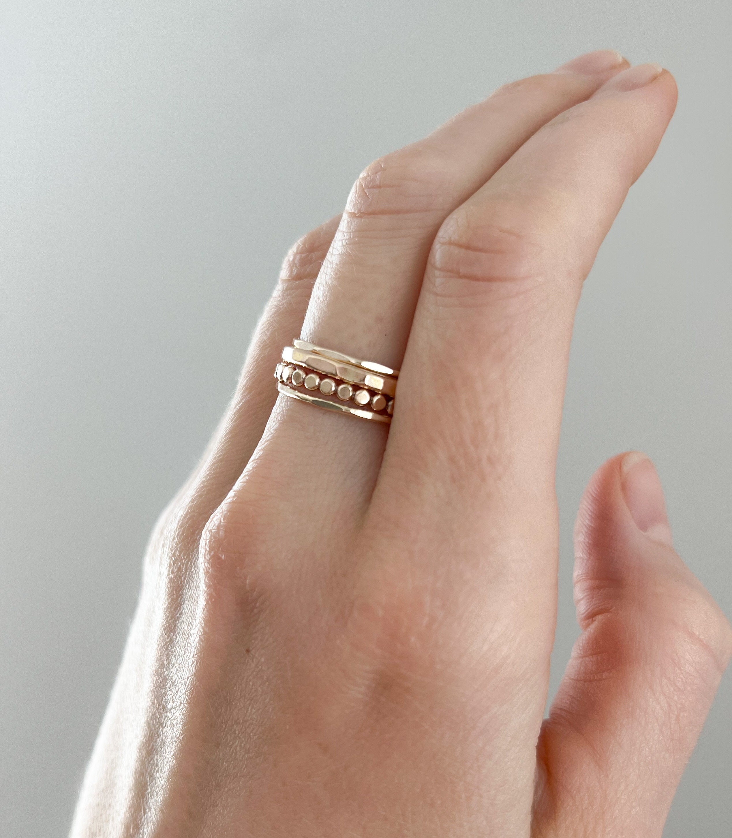 Stacking Rings Thin Hammered Band Skinny Hammered Ring Set of Rings Modern Ring Stack Gold ...