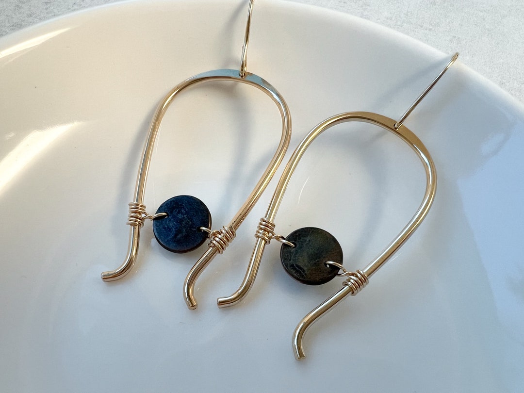 Gold and Shibuichi Dangle Earrings | Gold/shibuichi Arc Dangle Earrings ...