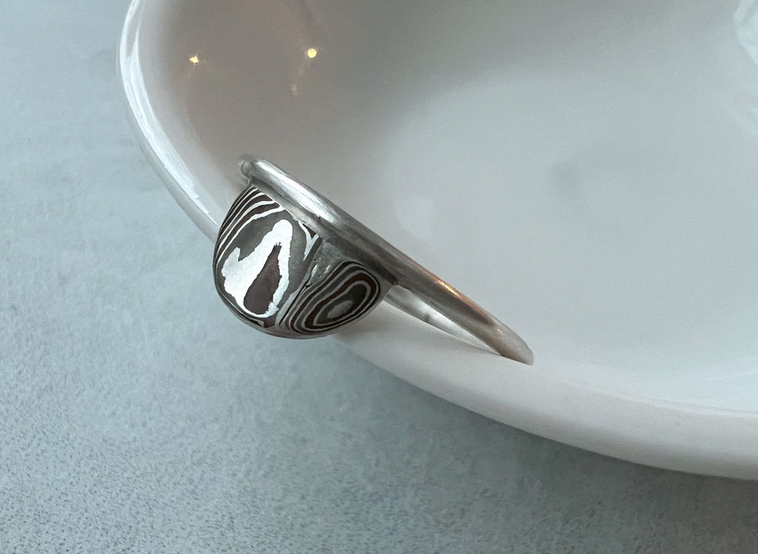 Mokume Gane Semicircle Ring, Silver Ring, Mokume Crescent - Made to ...