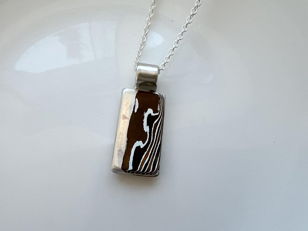 Vertical Mokume Gane Bar Pendant Necklace | Mixed Metal Necklace ...