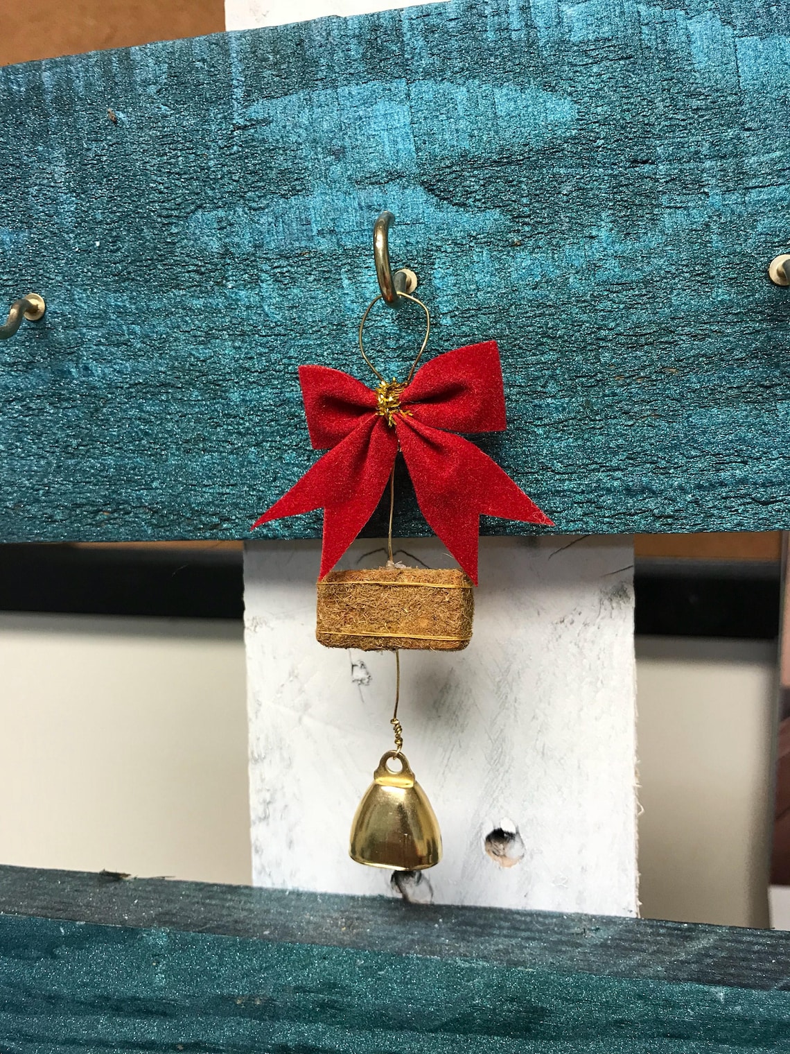 Square Hay Bale Ornament With Red Bow & Cow Bell, Country Christmas ...