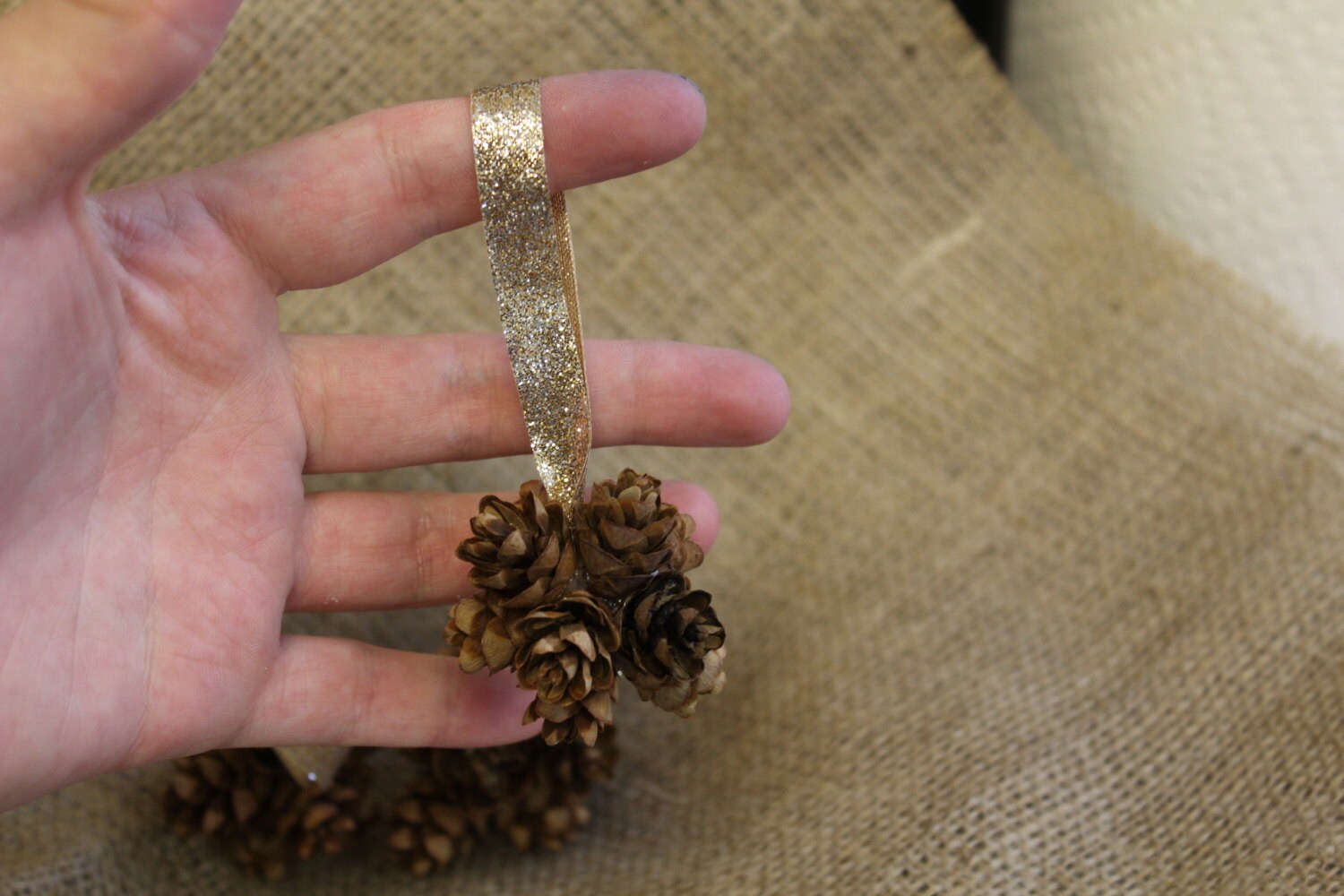 Mini Pine Cone Ball Ornament Set: Handmade Christmas Tree Decoration ...