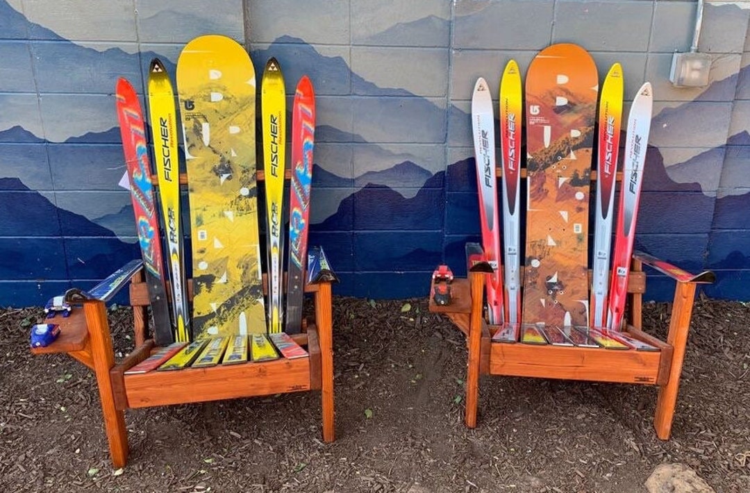 Set of 2 - Upcycled Ski Chairs - Custom Hybrid Snowboard Design - Etsy