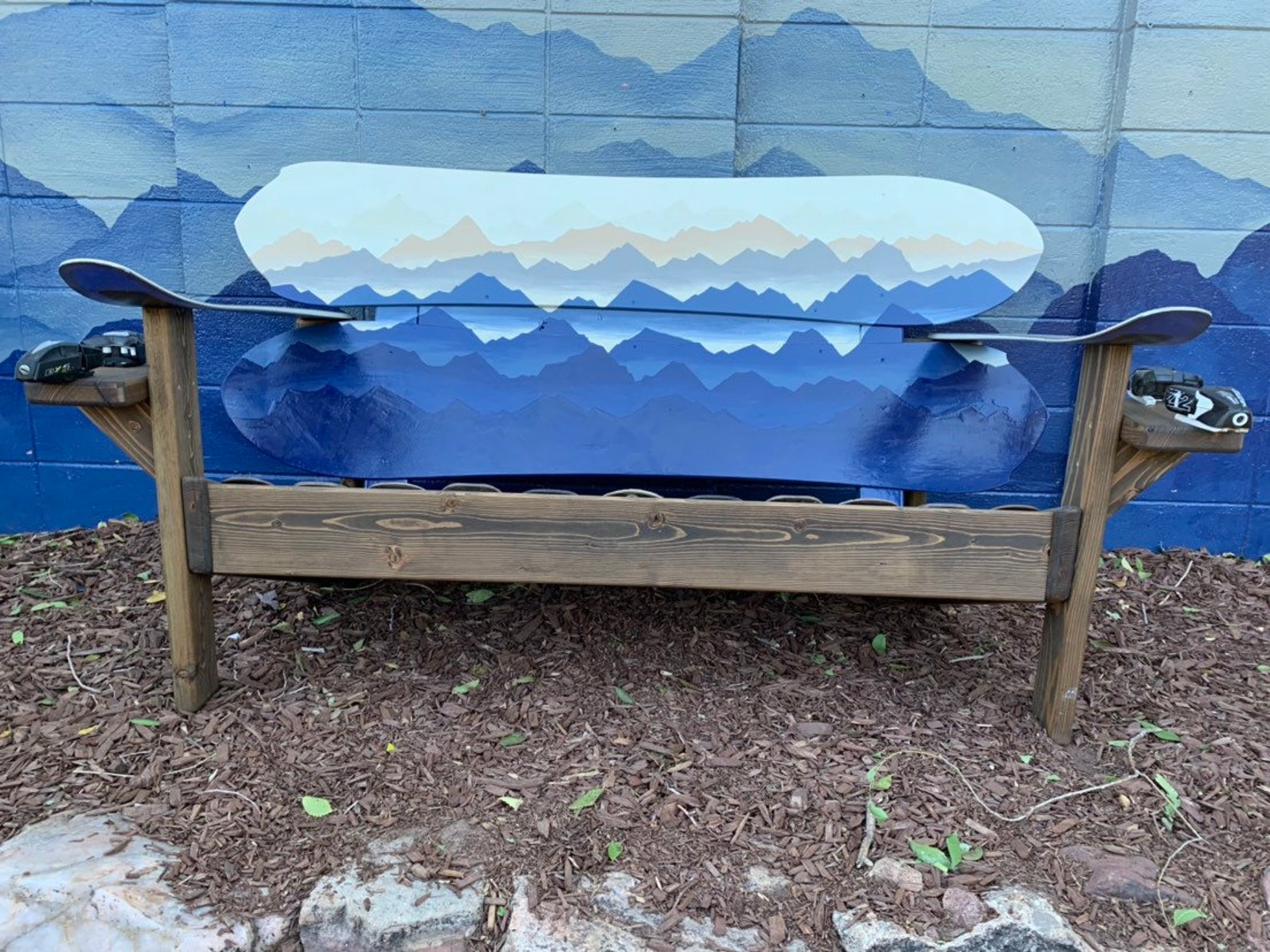 Mystic Mountain Mural Snowboard Bench Blue Ombre Match Any - Etsy