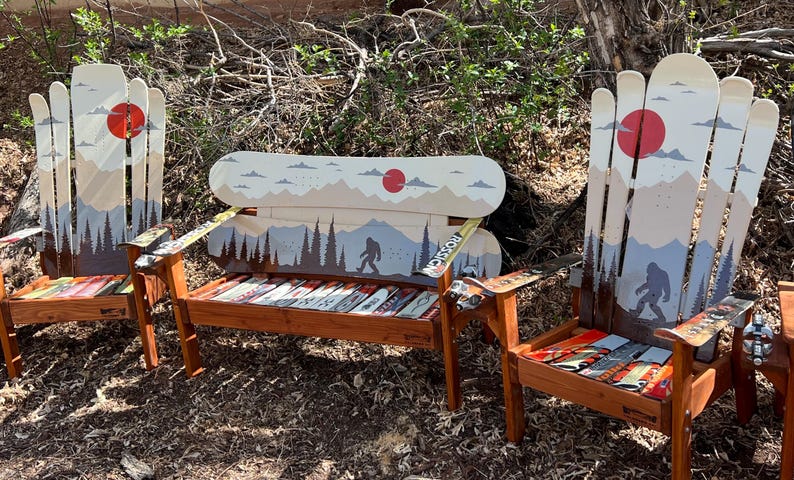 Hand-painted Bigfoot Ski Bench, Upcycled Snowboard Loveseat - Etsy