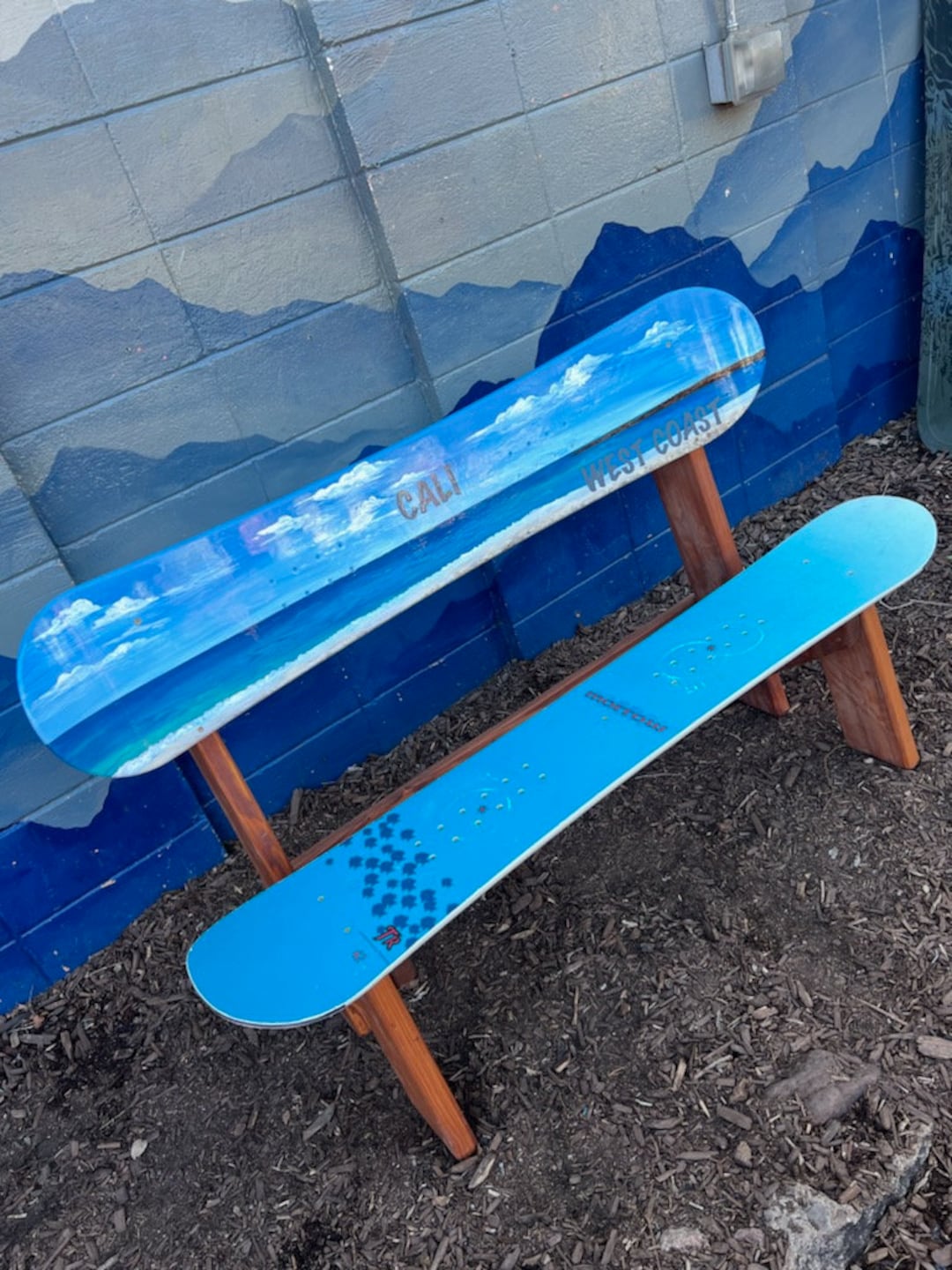 Ocean and Beach Mural Double Snowboard Bench, Boot Bench, Mud Room ...
