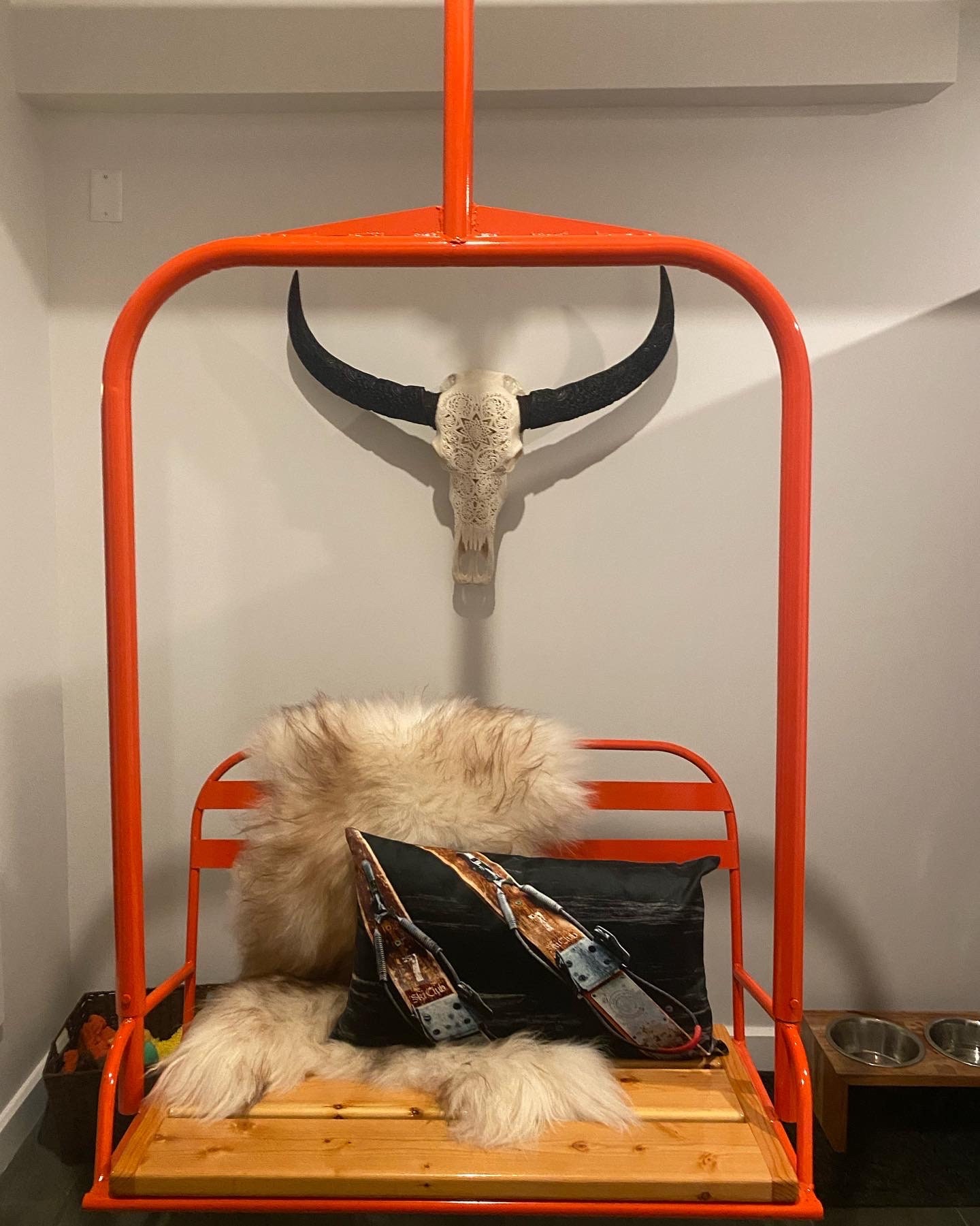 Repurposed Ski Chairlift Swing – Powder Coated Steel, Wooden Seat ...